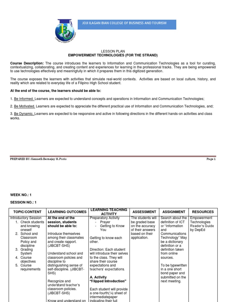 Lesson Plan ETECH v2 | PDF | Educational Technology | Microsoft Excel