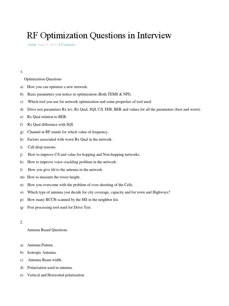 RF Optimization Questions in Interview | PDF