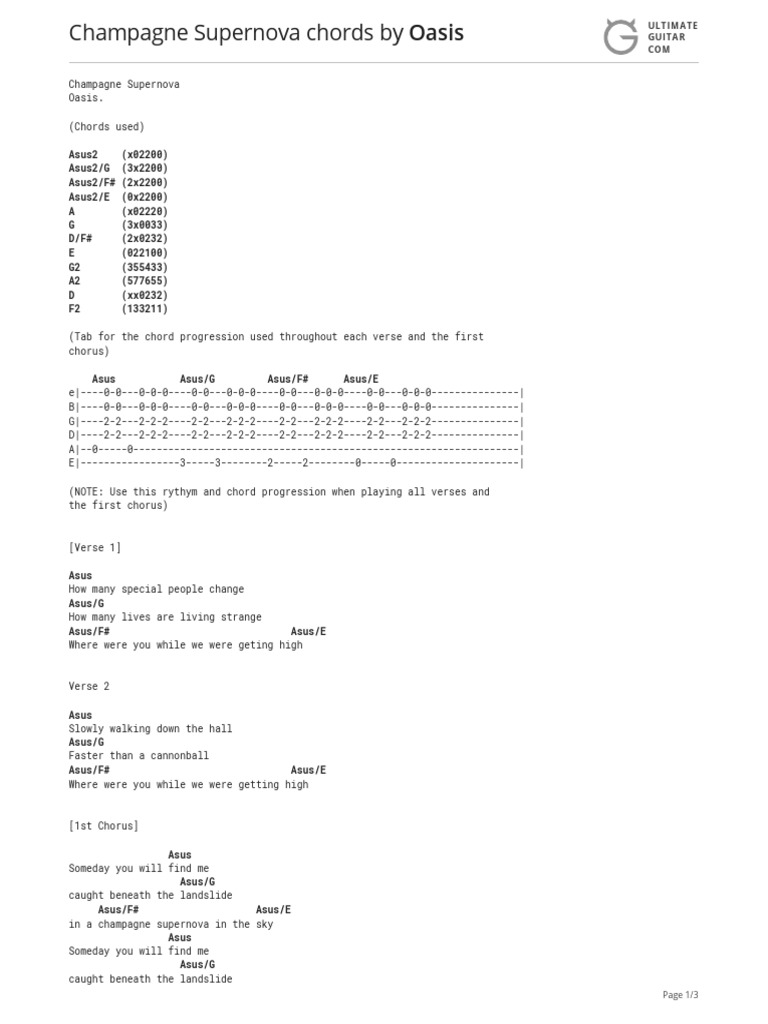 Champagne Supernova Chords by Oasistabs at Ultimate Guitar Archive PDF ...