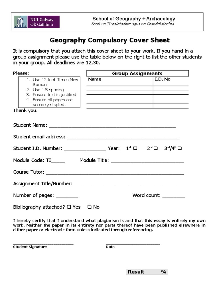 Geography Assignment Cover Sheet | PDF