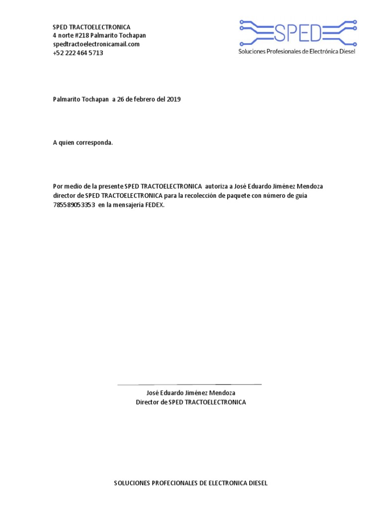 Autorización para Recolección FedEx | PDF | Negocios | Finanzas y dinero