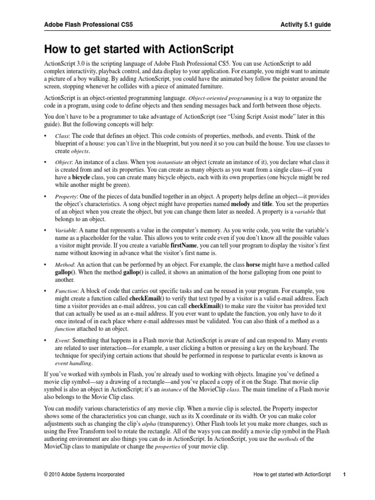 How To Get Started With Actionscript: Adobe Flash Professional Cs5 Activity 5.1 Guide | PDF ...