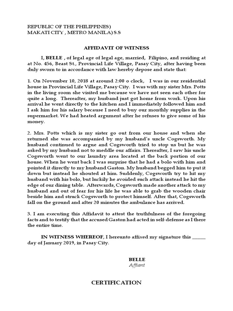 Affidavit of Witness | PDF | Affidavit | Violence