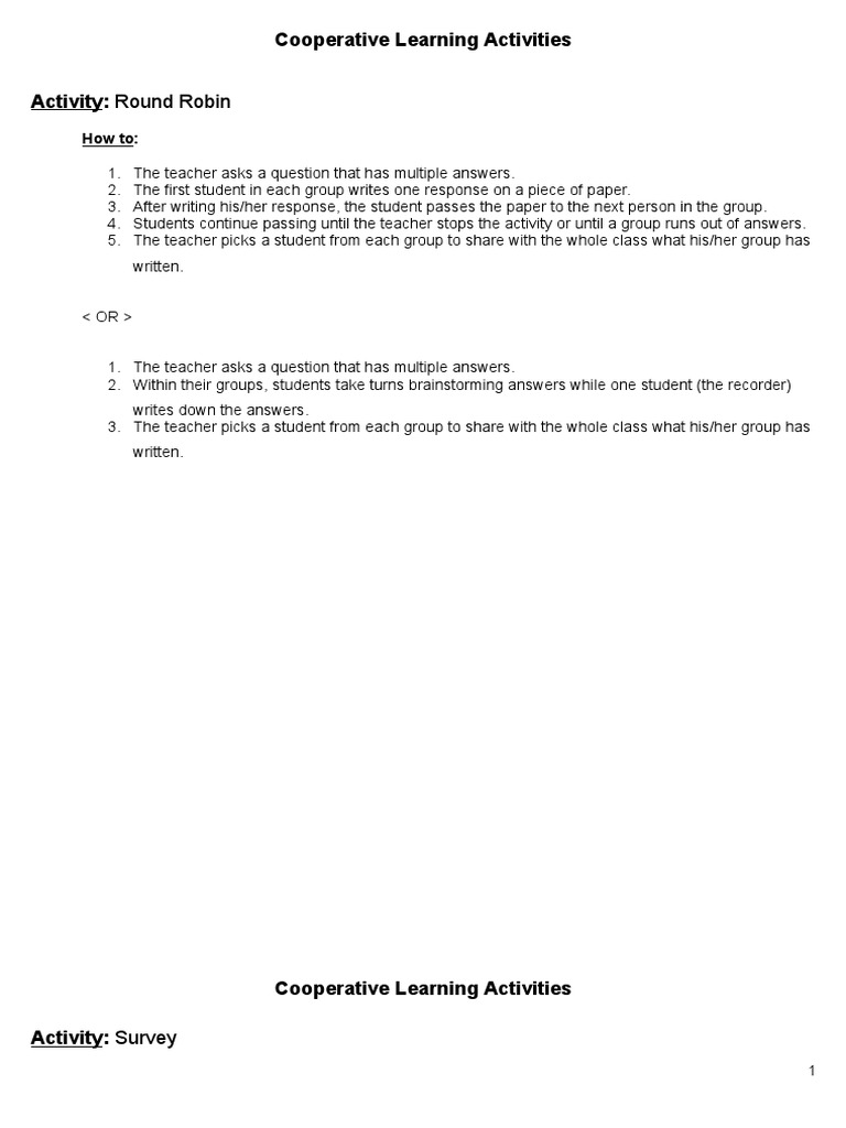 Cooperative Learning Activities | PDF | Question | Police
