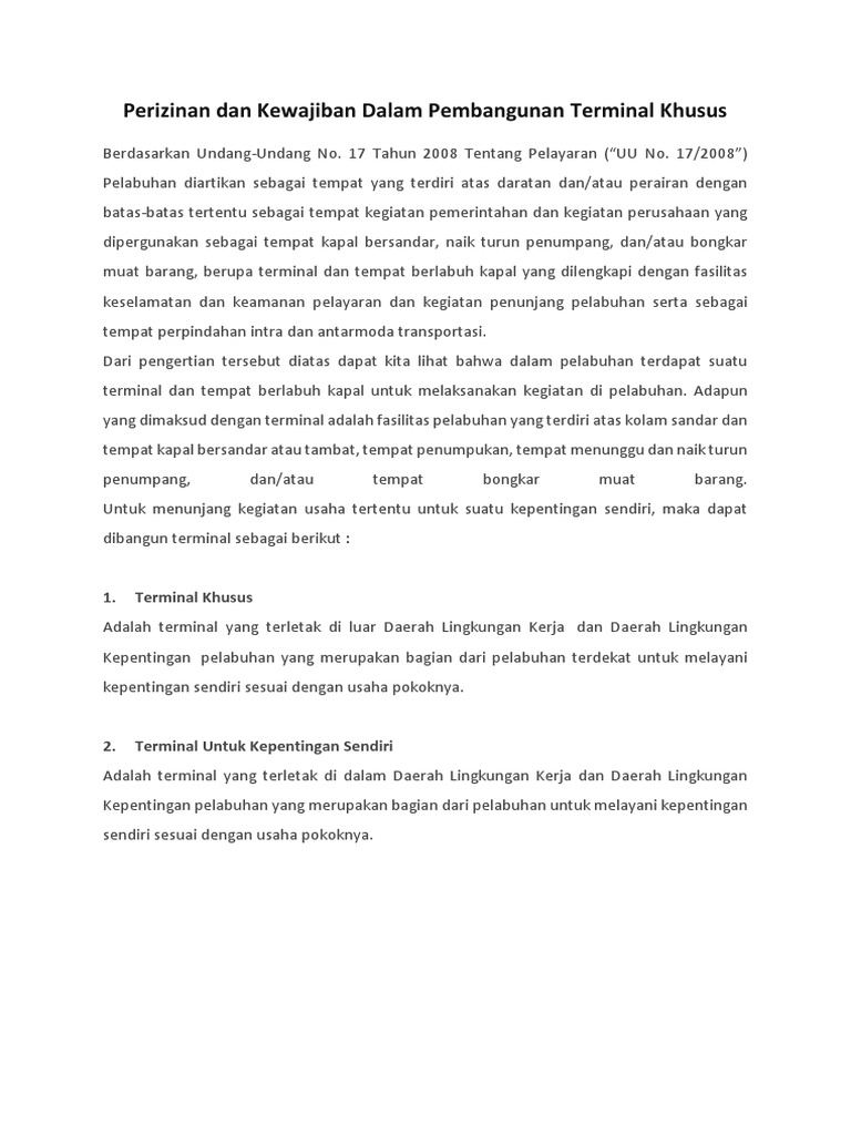 Izin dan Pembangunan Terminal Khusus | PDF | Bisnis | Hukum