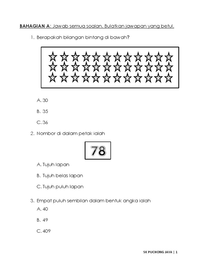 Matematik Tahun 1 | PDF