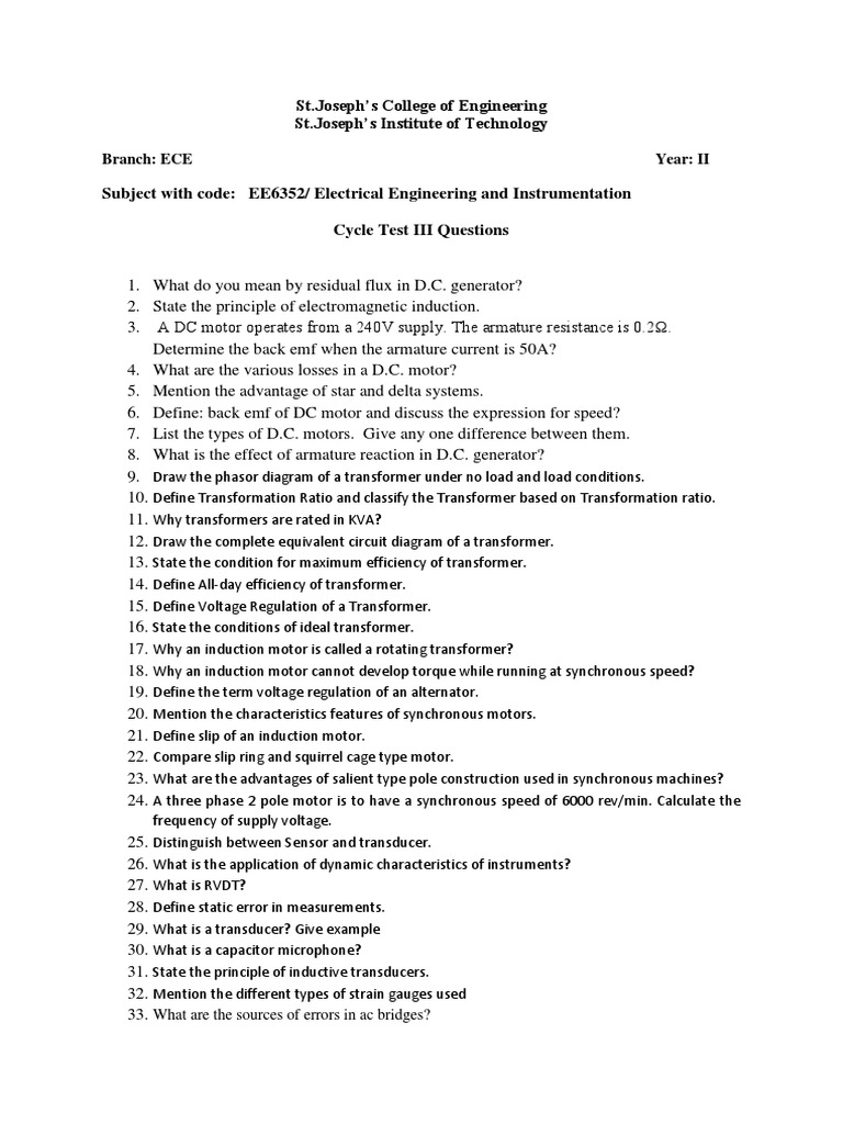 Cycle Test 3 Ece | PDF | Electric Motor | Transformer