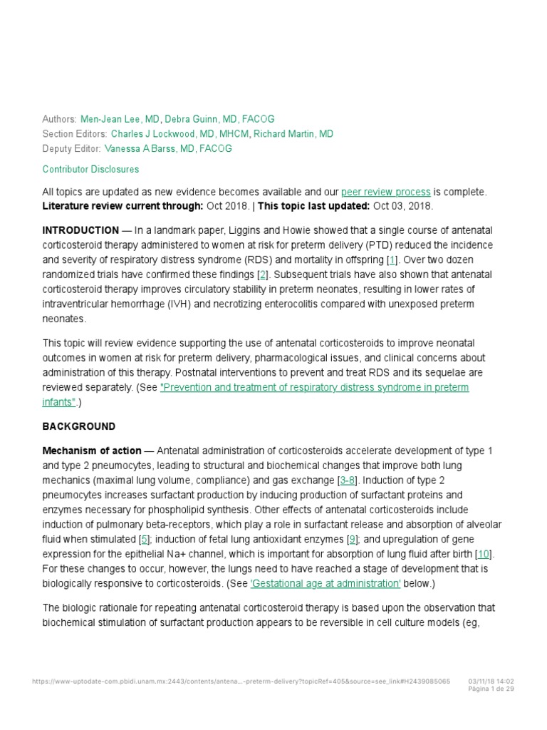 Antenatal Corticosteroids for Preterm Delivery | PDF | Preterm Birth ...