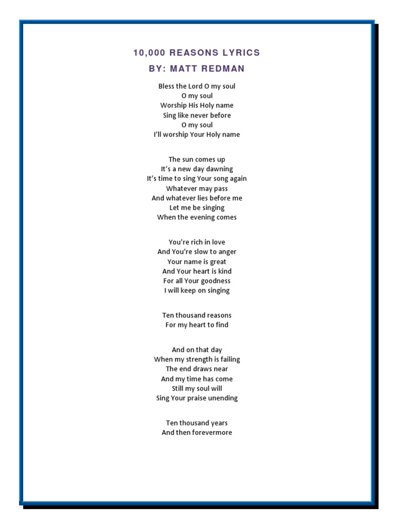 Words 10000 Reasons 10,000 Reasons (Bless The Lord) | Matt Redman