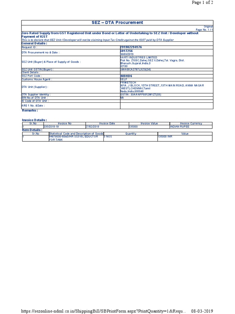 Primetech Dta 08-03-2019 | PDF | Invoice | Value Added Tax
