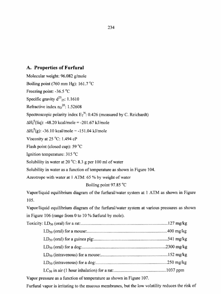 Furfural Physical Data | PDF | Water | Gases