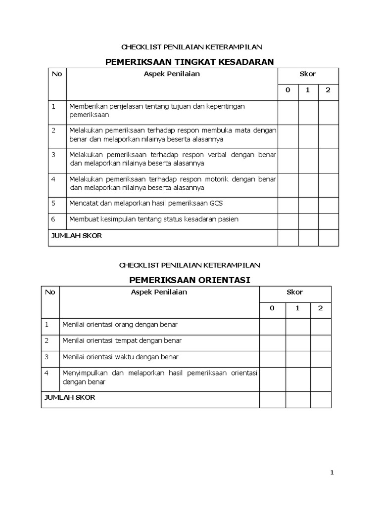 Checklist Penilaian Keterampilan | PDF