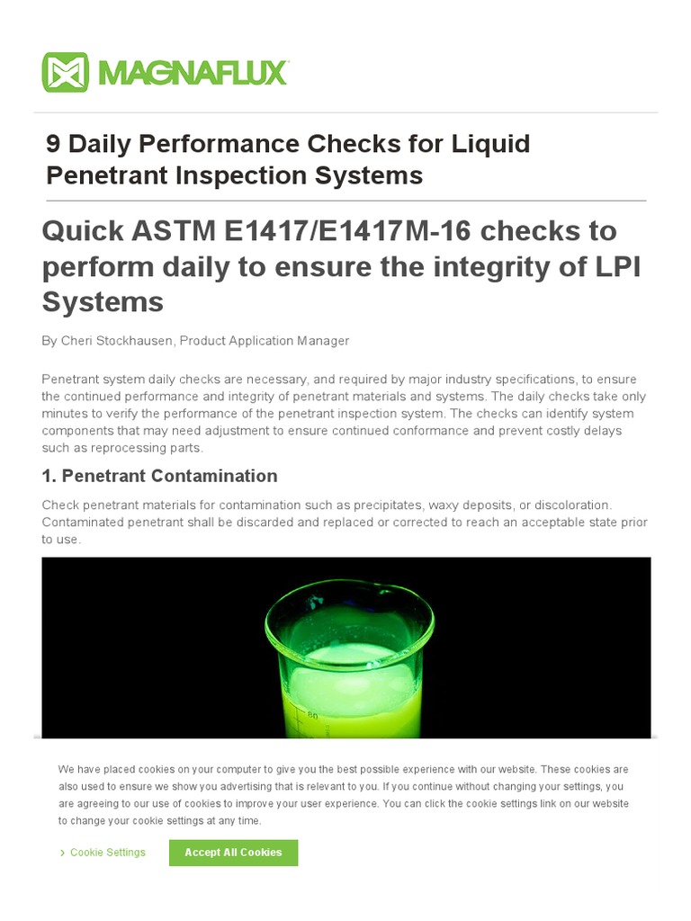 9 Daily Performance Checks For Liquid Penetrant Inspection Systems ...