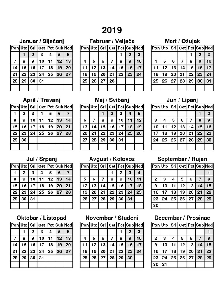 Kalendar 2019 | PDF