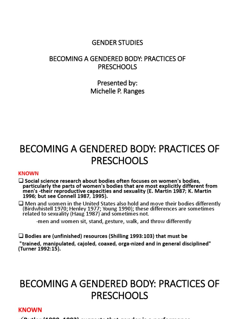Gender Studies Becoming A Gendered Body: Practices of Preschools ...