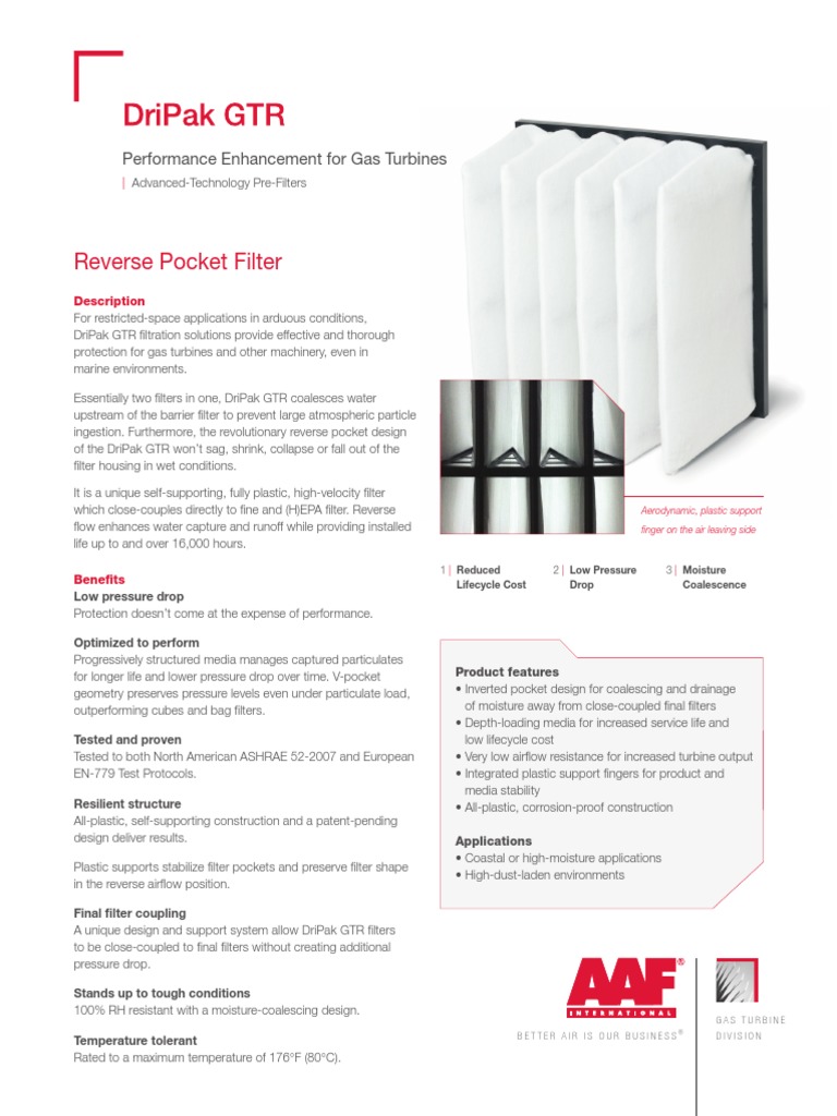 GT Datasheet DriPak GTR | PDF | Gas Turbine | Filtration
