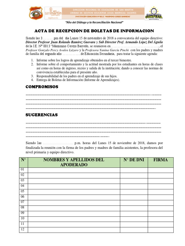 Acta de Recepcion de Boletas de Informacion | PDF | Ciencias sociales
