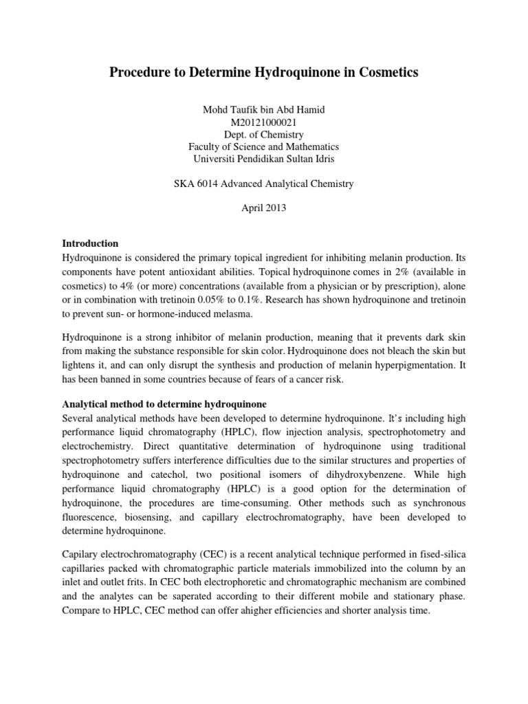 Hydroquinone Analysis in Cosmetics via CEC | PDF | Chromatography ...