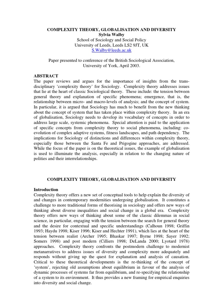 Complexity Theory Realism and Path Dependency | PDF | System | Sociology
