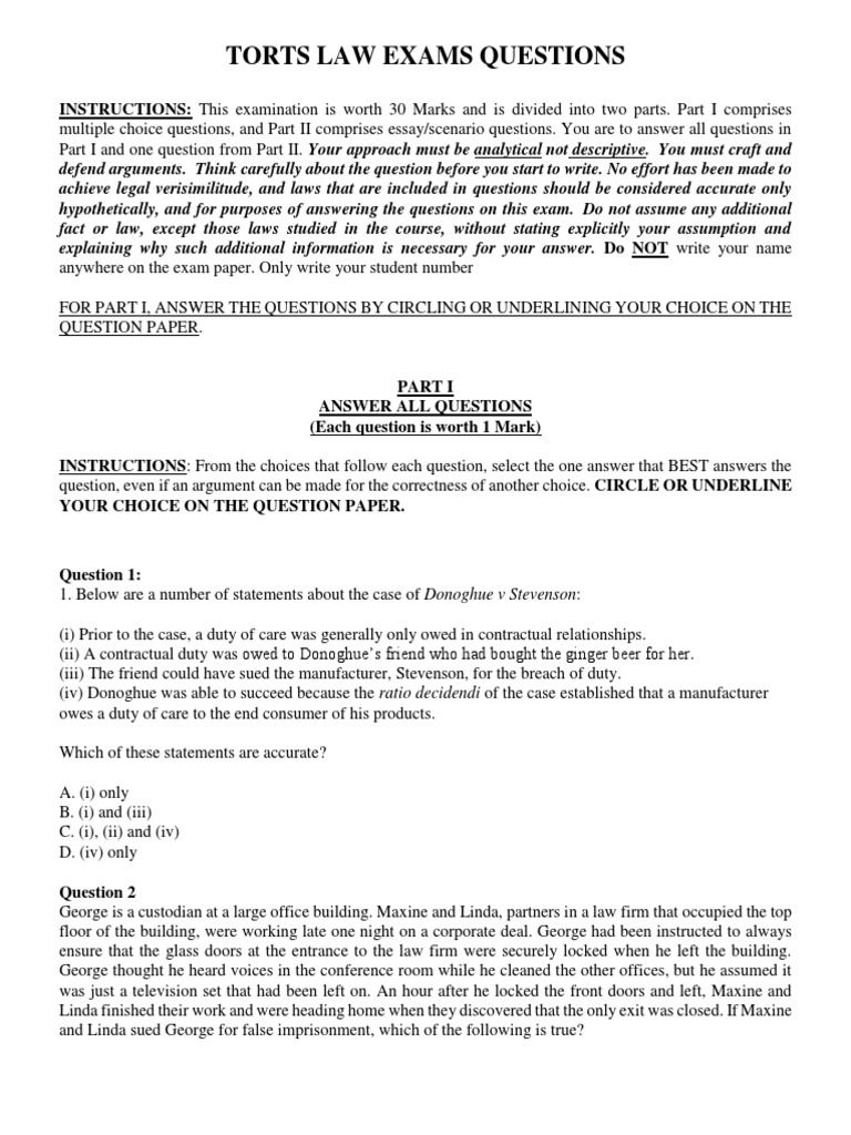 Analysis of a Torts Law Examination Testing Students' Understanding of ...