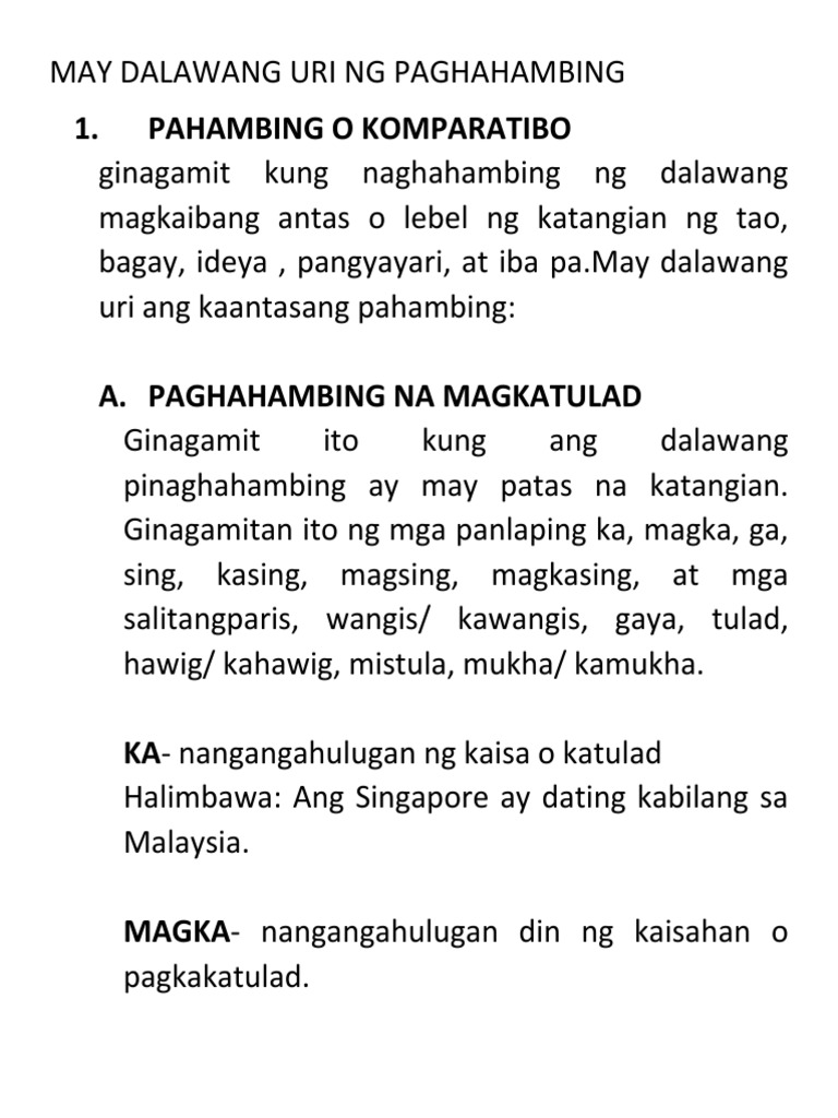 May Dalawang Uri NG Paghahambing | PDF