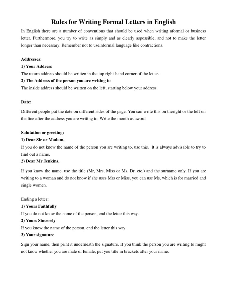 Rules For Writing Formal Letters in English | PDF