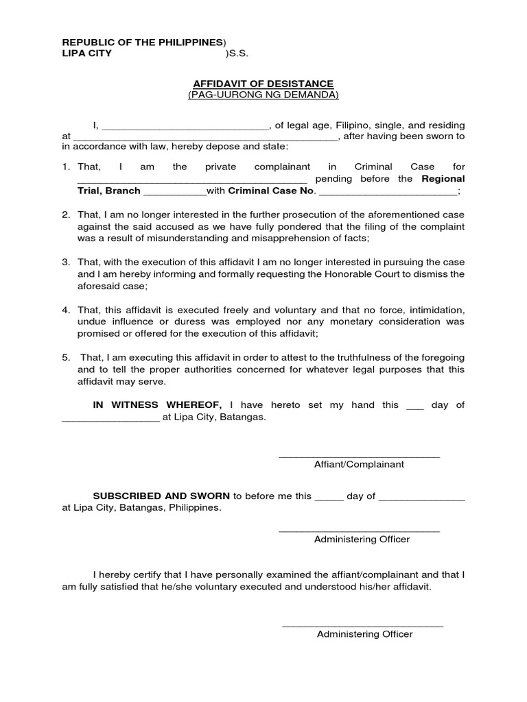 Affidavit of Desistance | PDF | Law
