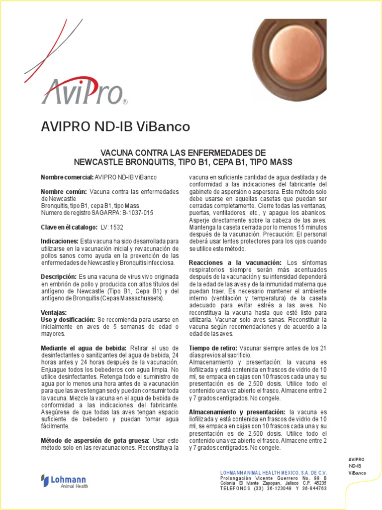 Información técnica sobre la vacuna AVIPRO ND-IB ViBanco contra ...