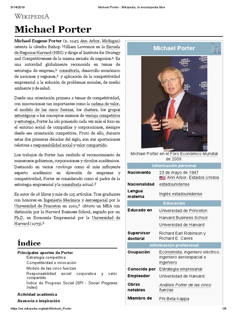 Michael Porter - Wikipedia, La Enciclopedia Libre | PDF | Economias ...