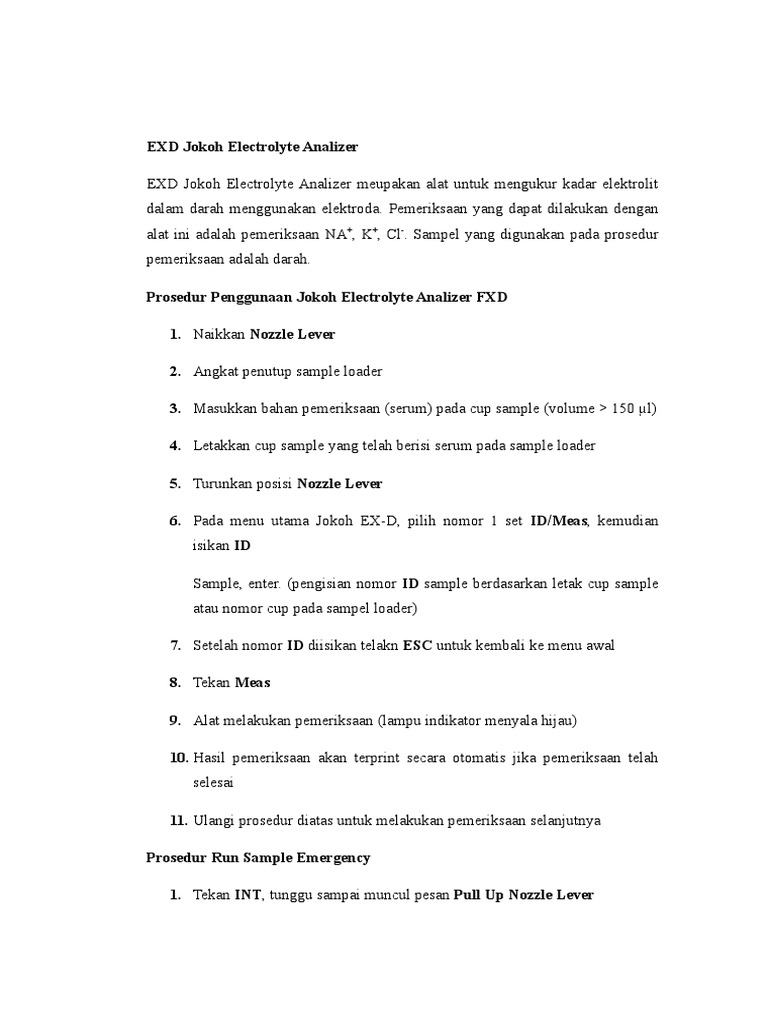 EXD Jokoh Electrolyte Analizer | PDF