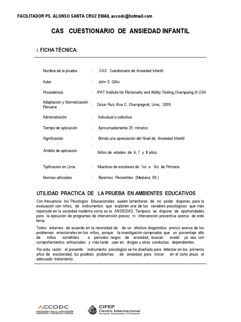 Cas Cuestionario de Ansiedad Infantil | PDF | Ansiedad | Temor