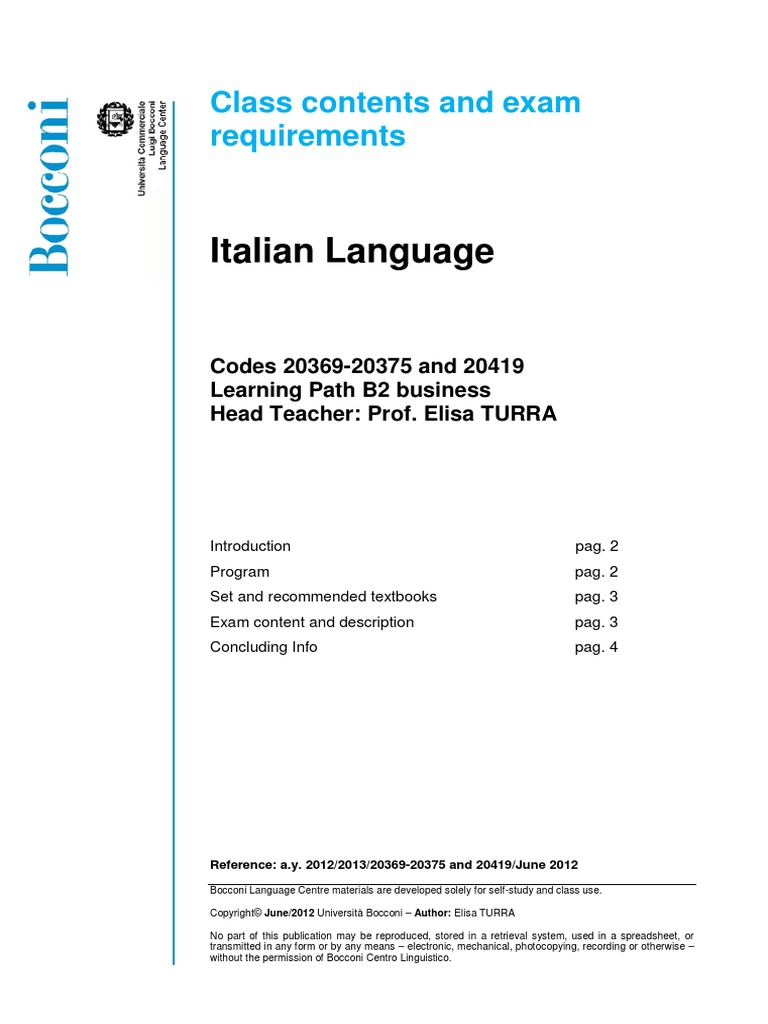 Italian Language: Class Contents and Exam Requirements | Download Free ...