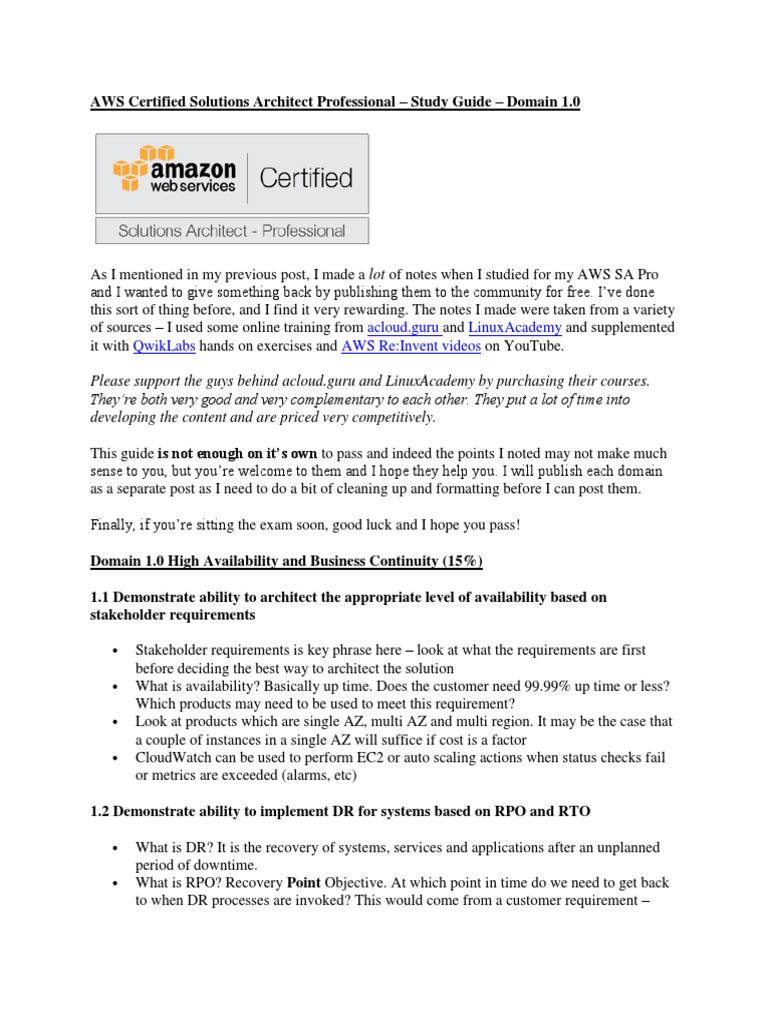 AWS Solutions Architect Pro Study Guide | PDF | Backup | Computer Data