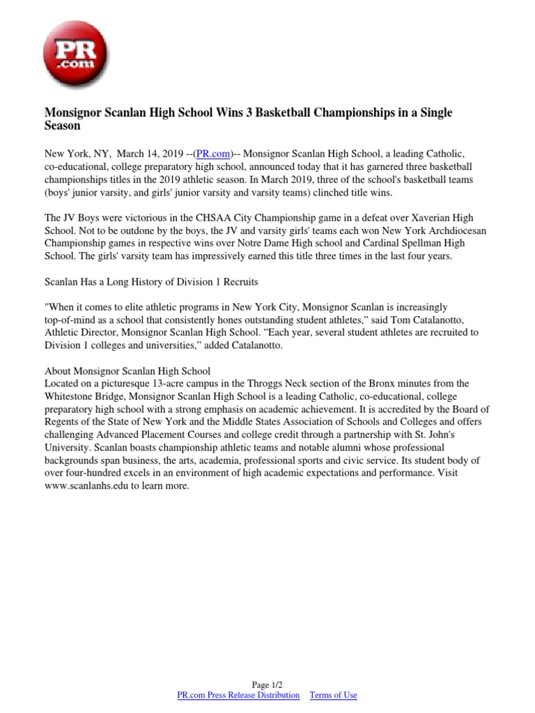 Monsignor Scanlan High School Wins 3 Basketball Championships in A ...