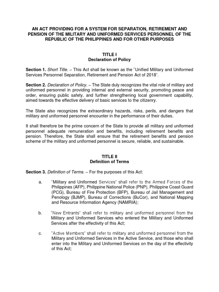 MUP Separation Retirement and Pension Bill 15oct18 1330 | PDF ...