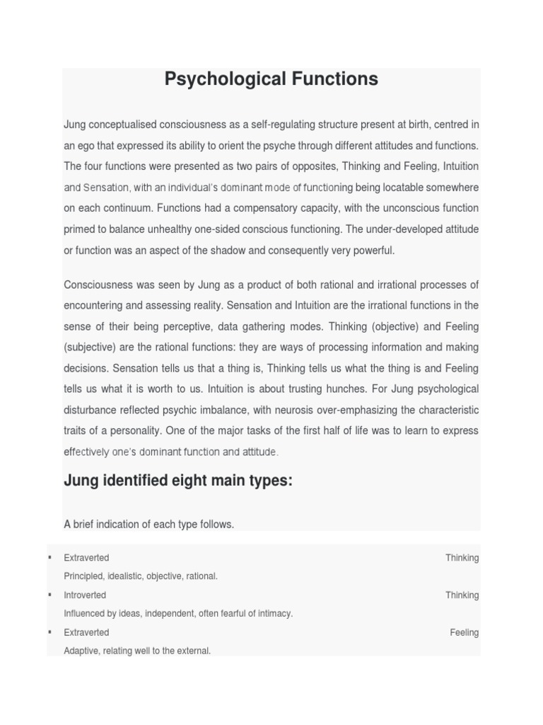 Psychological Functions: Jung Identified Eight Main Types | PDF ...