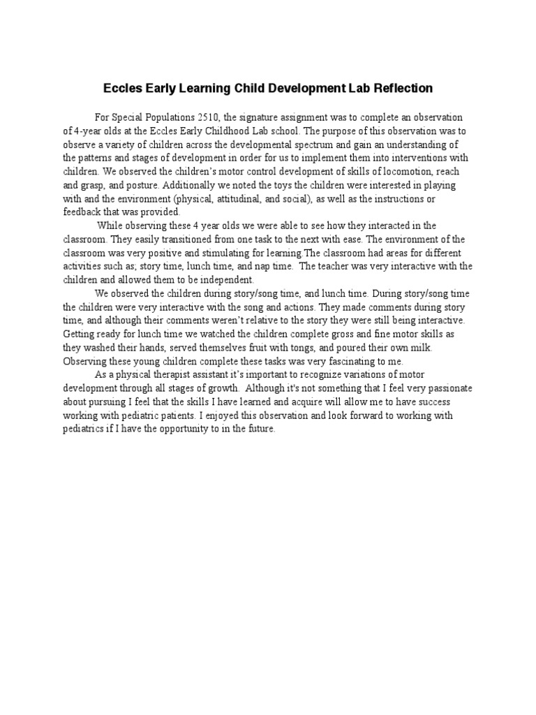 Pediatrics Eccles Observation Reflection | PDF | Cognition | Behavior Modification