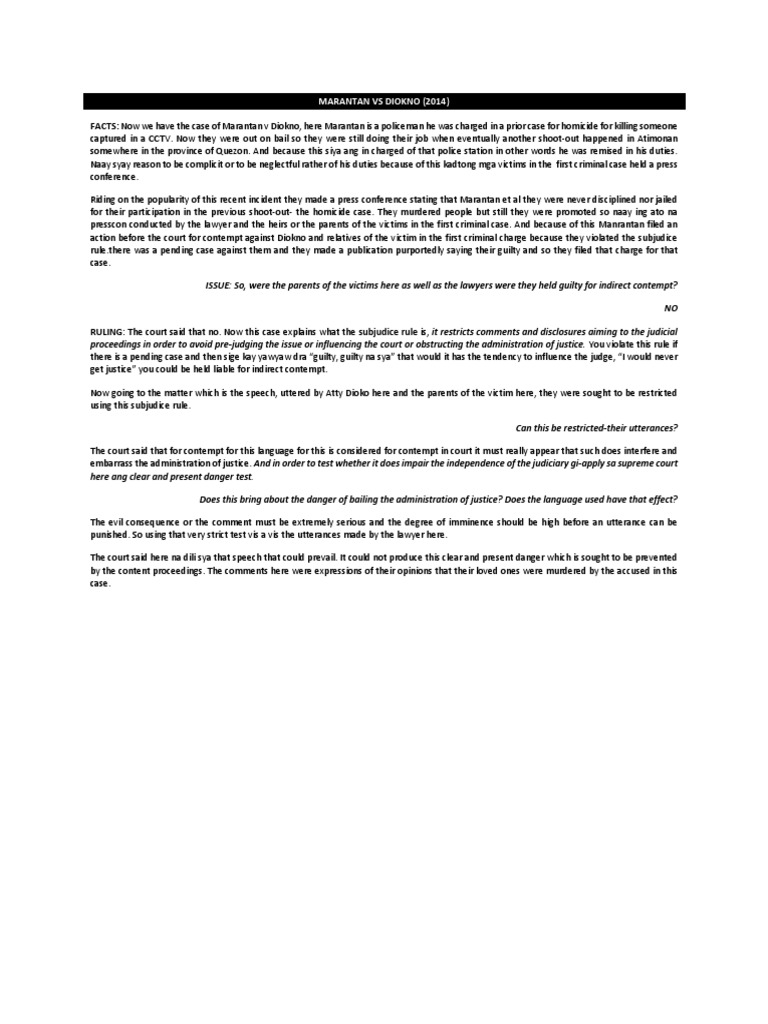 Marantan Vs Diokno (2014) | PDF | Contempt Of Court | Virtue