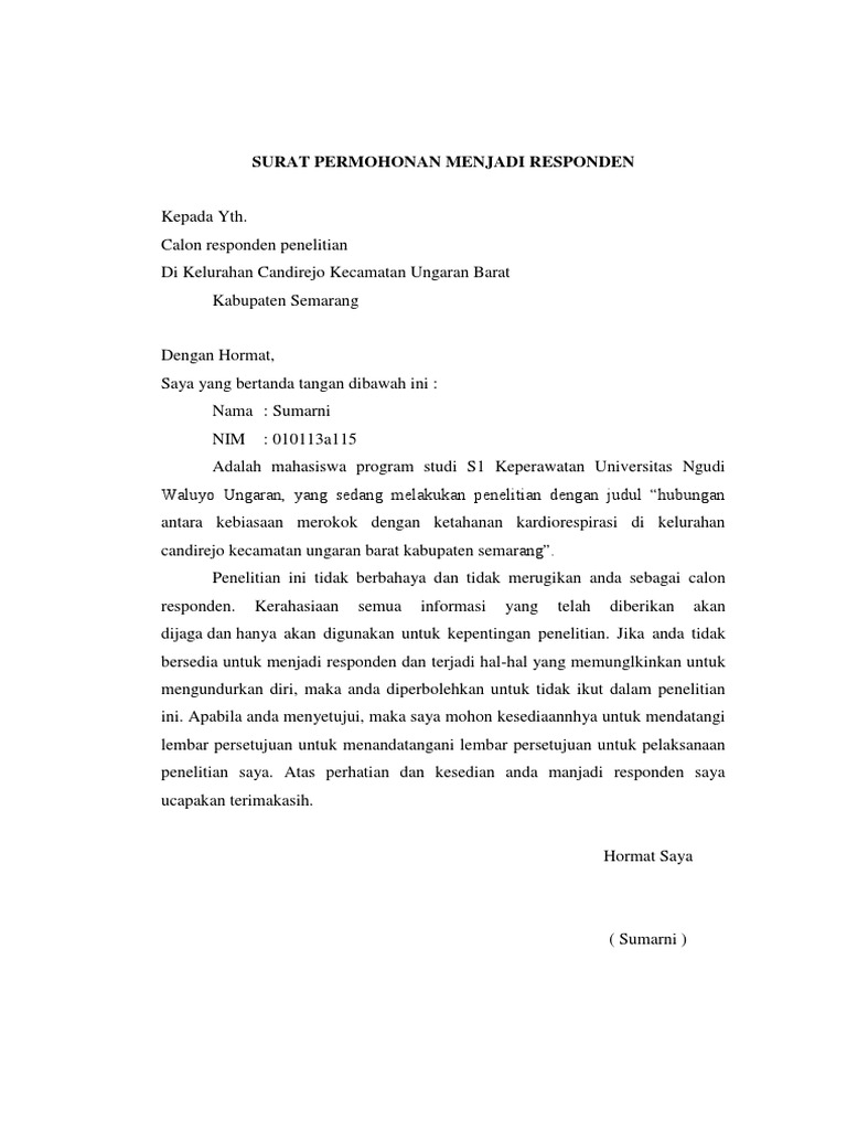 Surat Permohonan Menjadi Responden | PDF