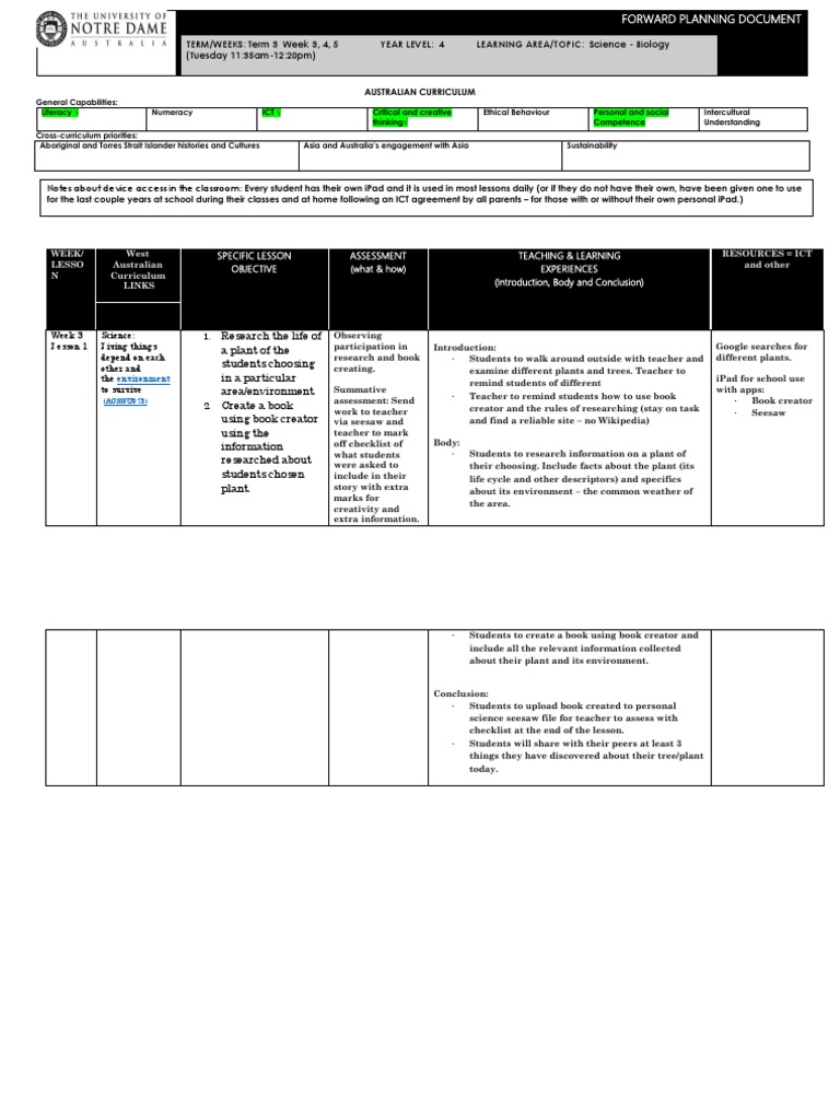 Specific Lesson Objective Assessment (What & How) Teaching & Learning ...