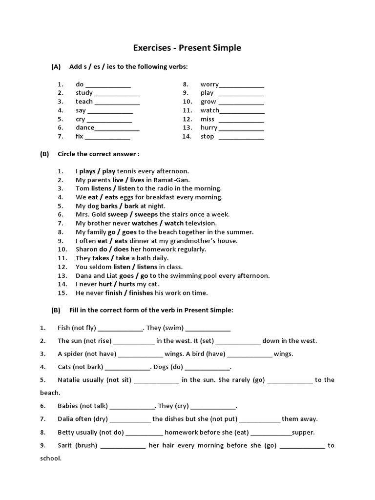 Present Simple Exercises | PDF