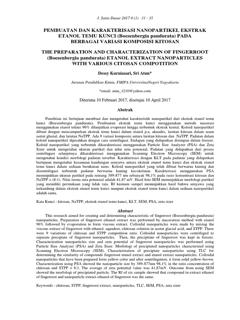 Pembuatan Dan Karakterisasi Nanopartikel Ekstrak e | PDF Pembuatan Dan Karakterisasi Nanopartikel Ekstrak e | PDF