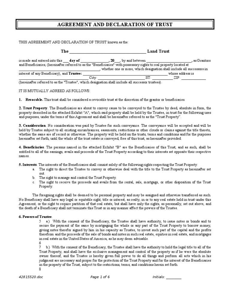 Land Trust Agreement-Rev 1 | Trust Law | Assignment (Law)