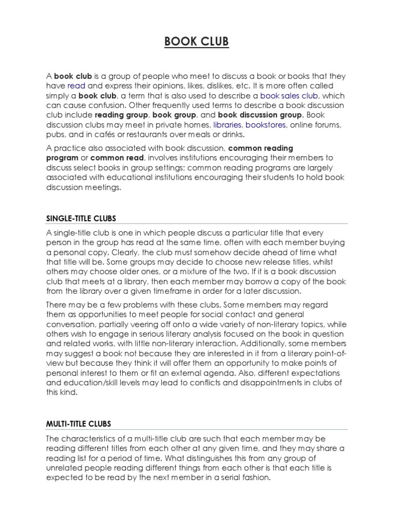 Book Club | PDF | Library And Museum | Communication