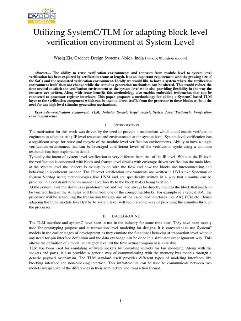 Utilizing Systemc/Tlm For Adapting Block Level Verification Environment ...