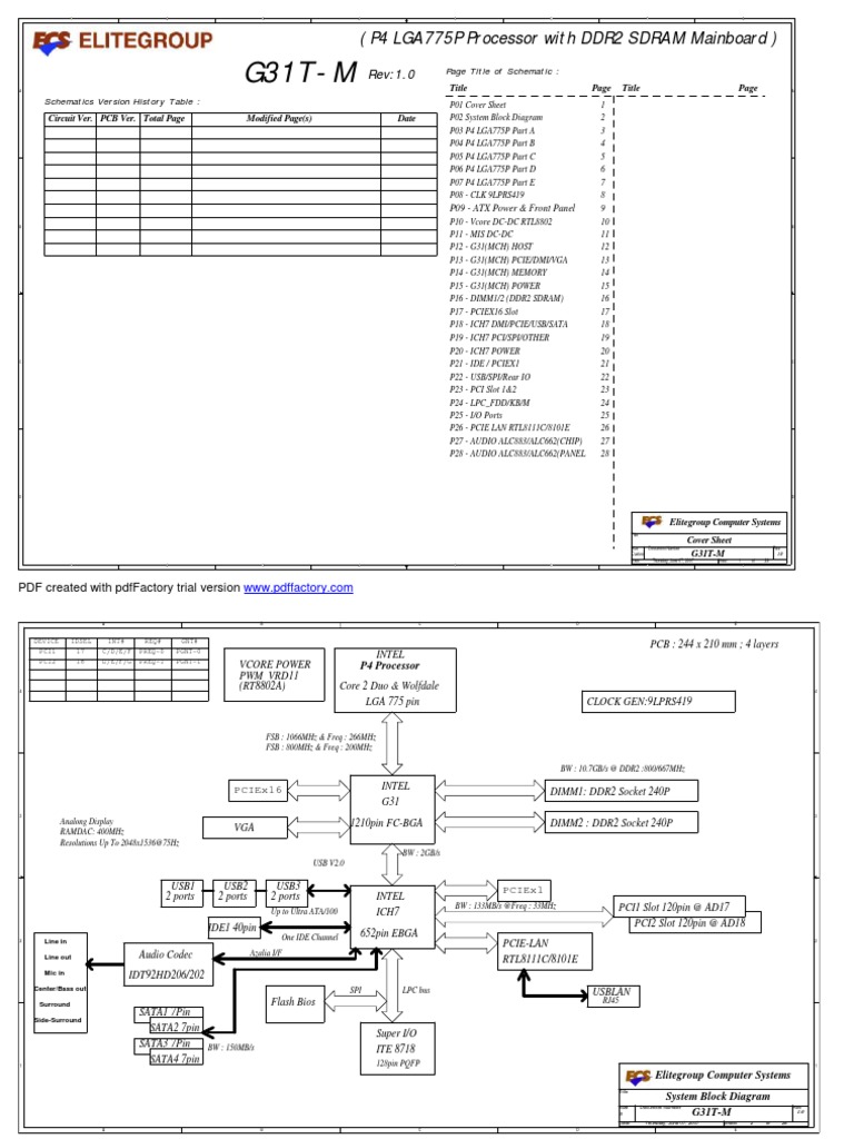 Ecs g31t-m Rev 1.0 SCH PDF | PDF | Computer Hardware | Science