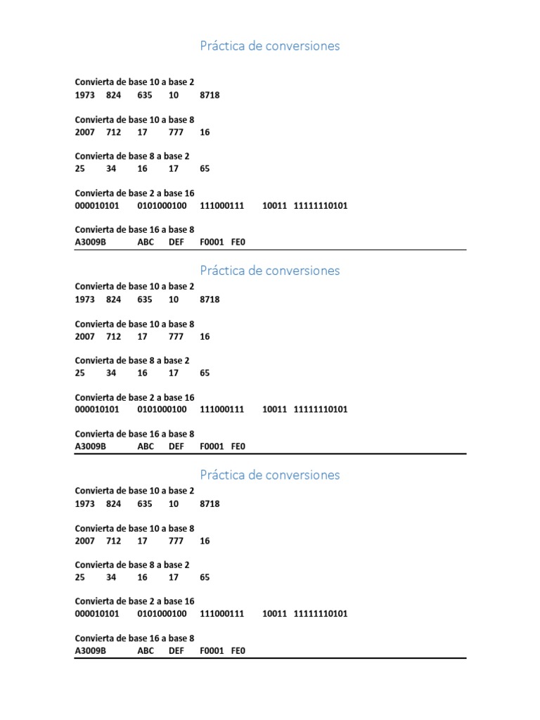 Práctica de Conversiones | PDF