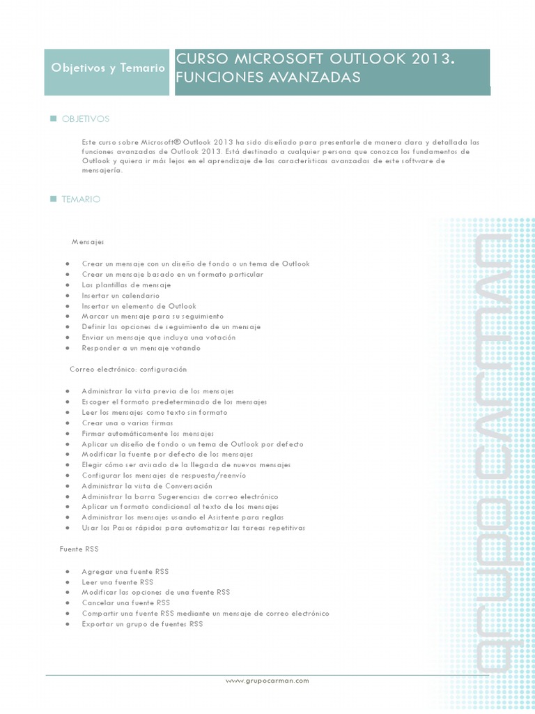 Ee016 Microsoft Outlook 2013 Avanzado | PDF | Microsoft Outlook | Software
