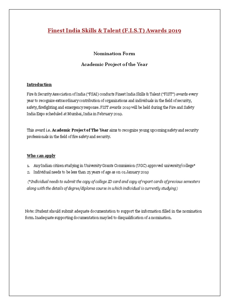 Draft Nomination Form - Acamedic Project of The Year | PDF