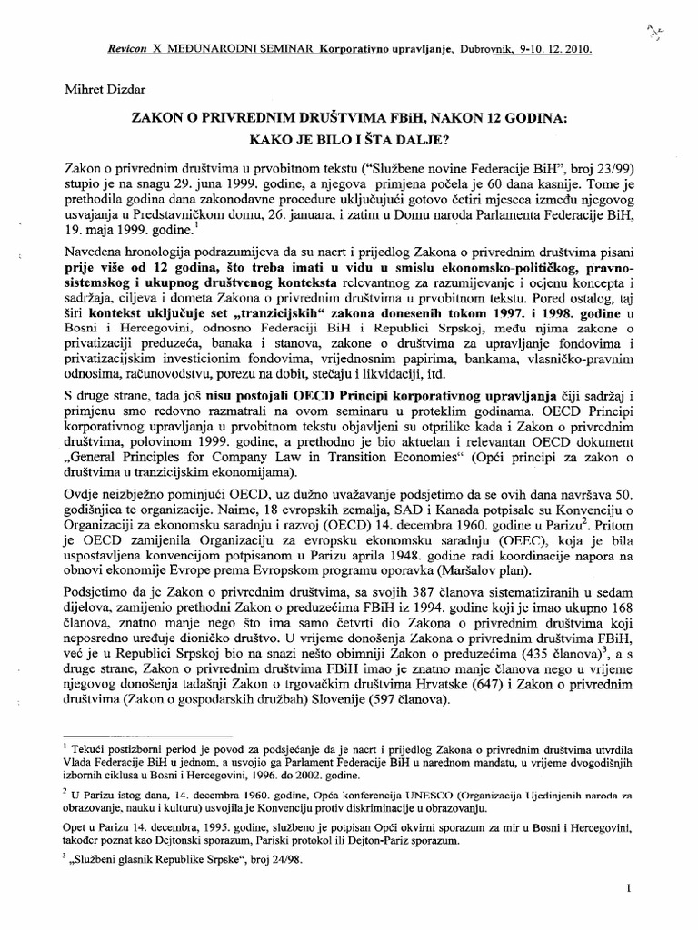 Zakon o Privrednim Drustvima FB - Mihret Dizdar | PDF